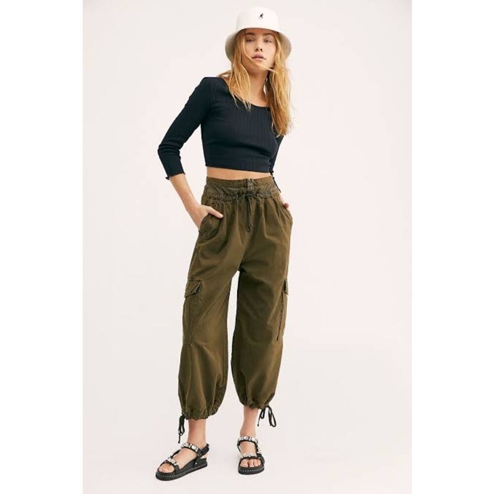 Free People Fly Away Parachute Cargo Pants - Gem